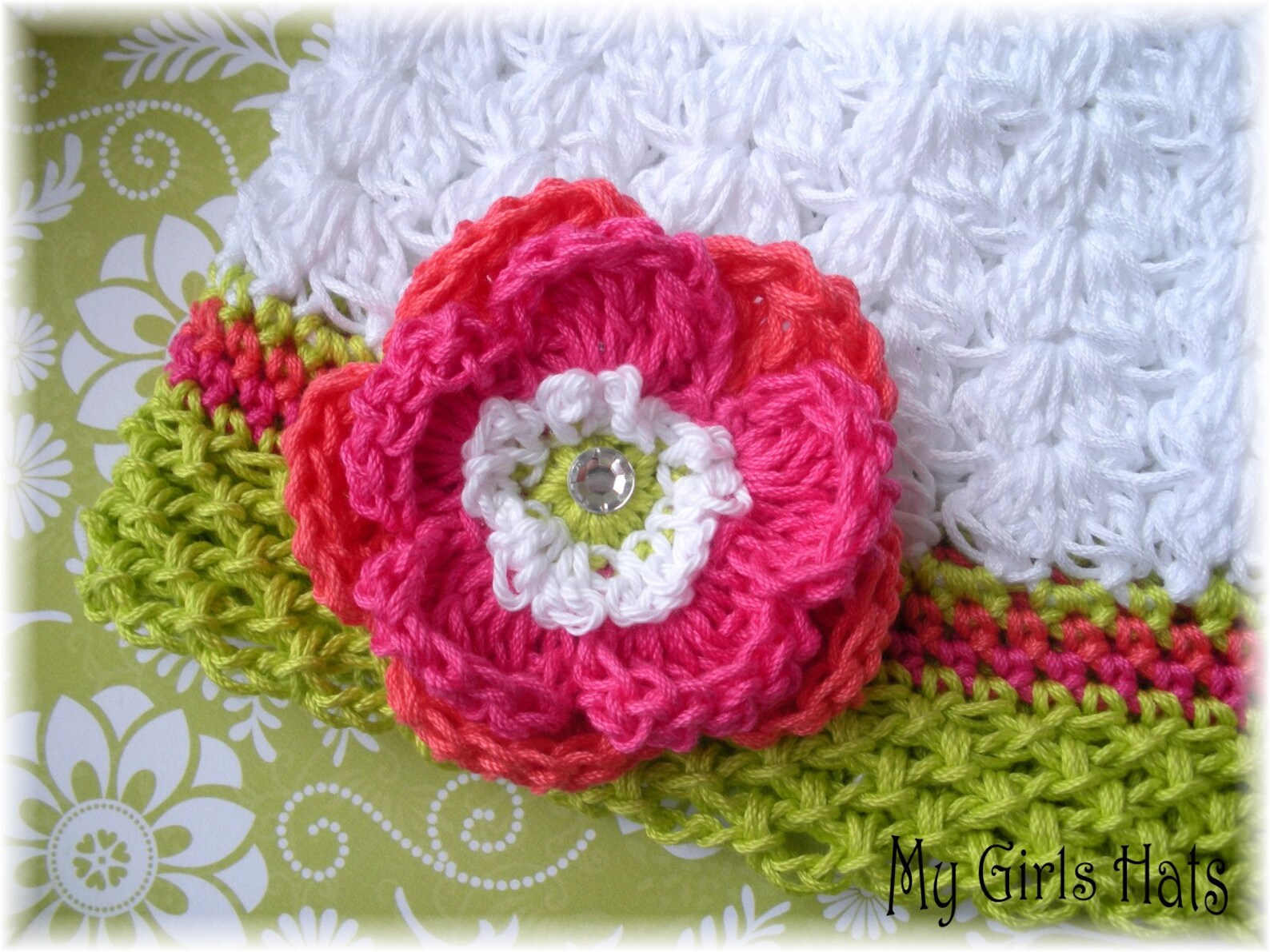 Tuti Fruti-colorful White-coral-hot Pink-lime Green Crochet - Etsy
