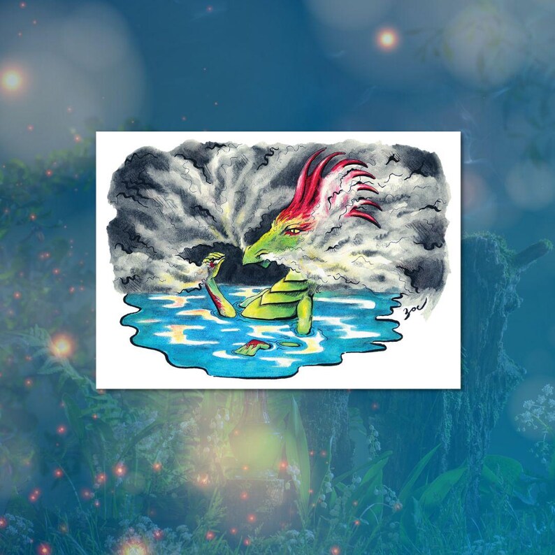 Smoking Dragon - Fantasy Postcard Art Print and Sticker - Etsy
