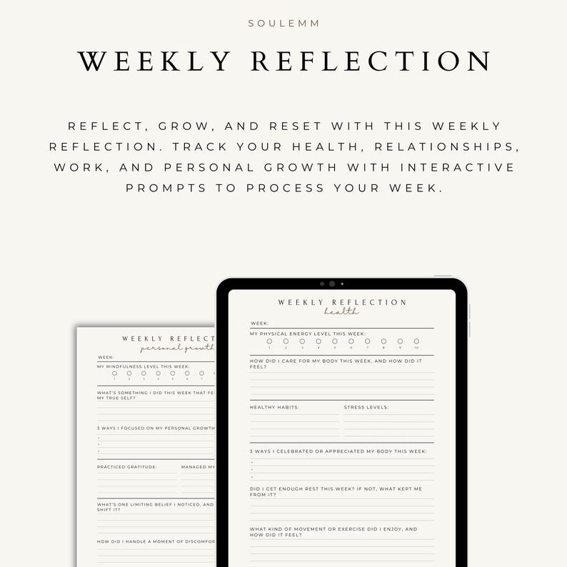 Weekly Reflection Printable Template, Weekly Review Digital Journal ...