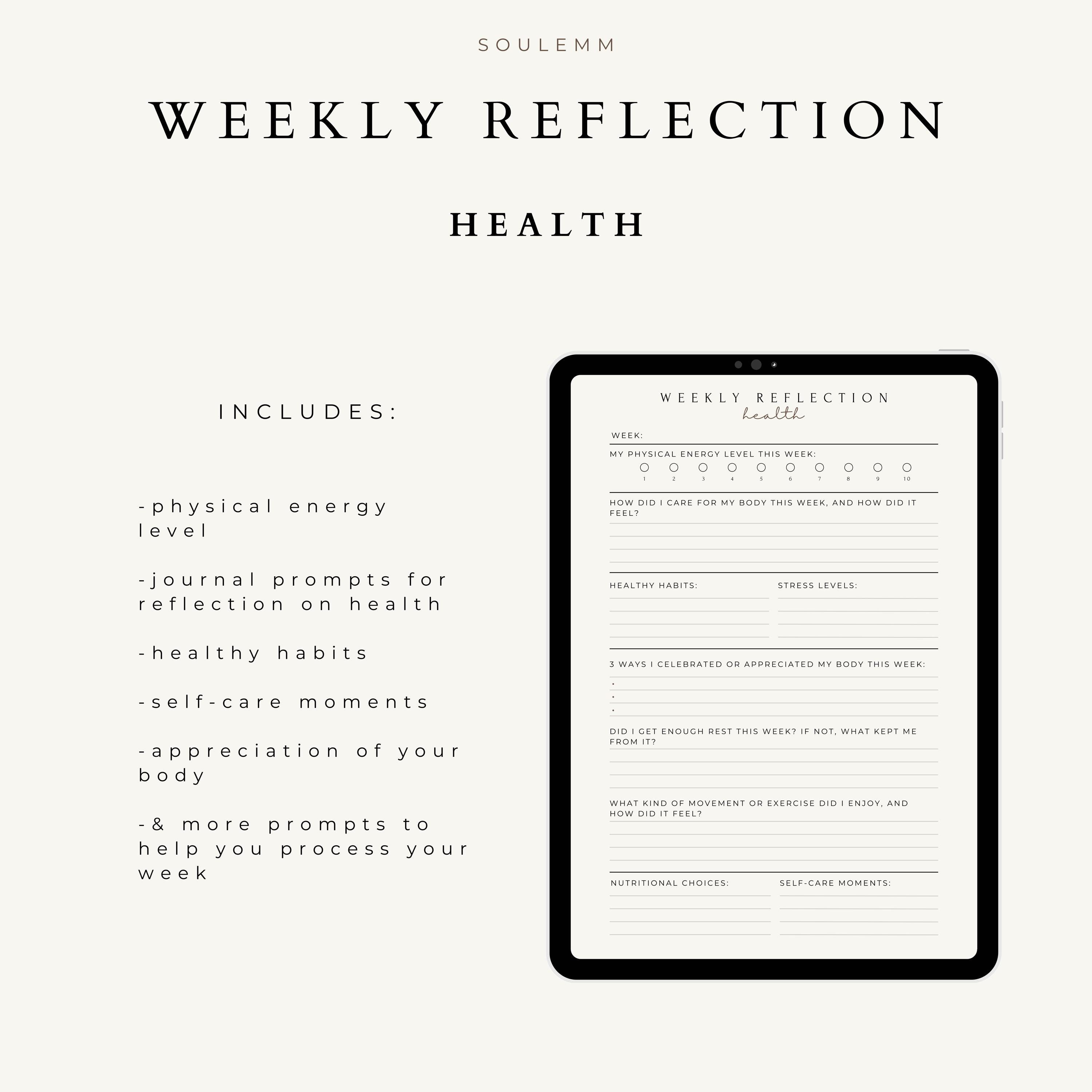 Weekly Reflection Printable Template, Weekly Review Digital Journal ...