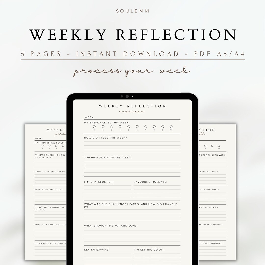 Weekly Reflection Printable Template, Weekly Review Digital Journal ...