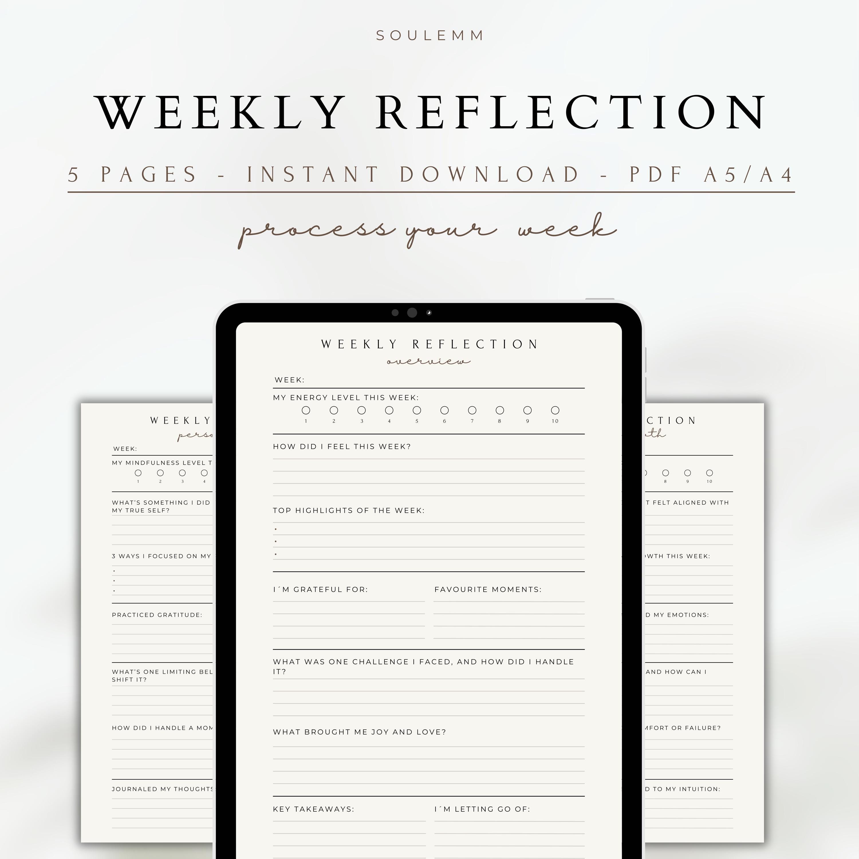 Weekly Reflection Printable Template, Weekly Review Digital Journal ...