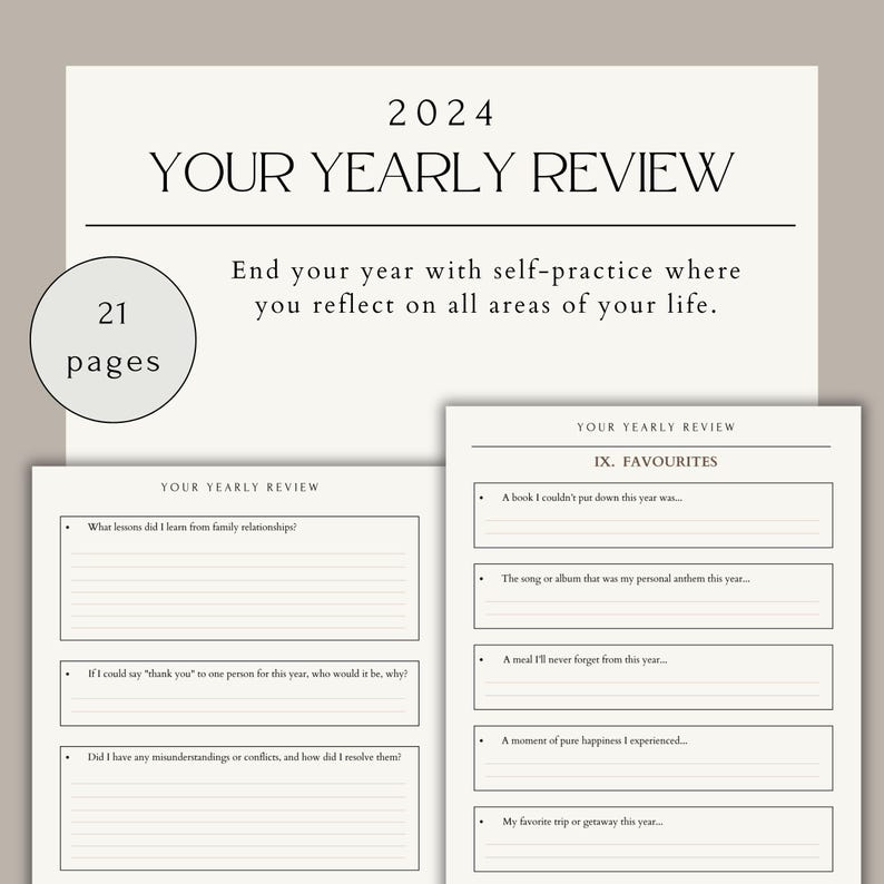 Your Yearly Review 2024, Yearly Reflection Workbook, Printable Digital Journal, End of Year ...