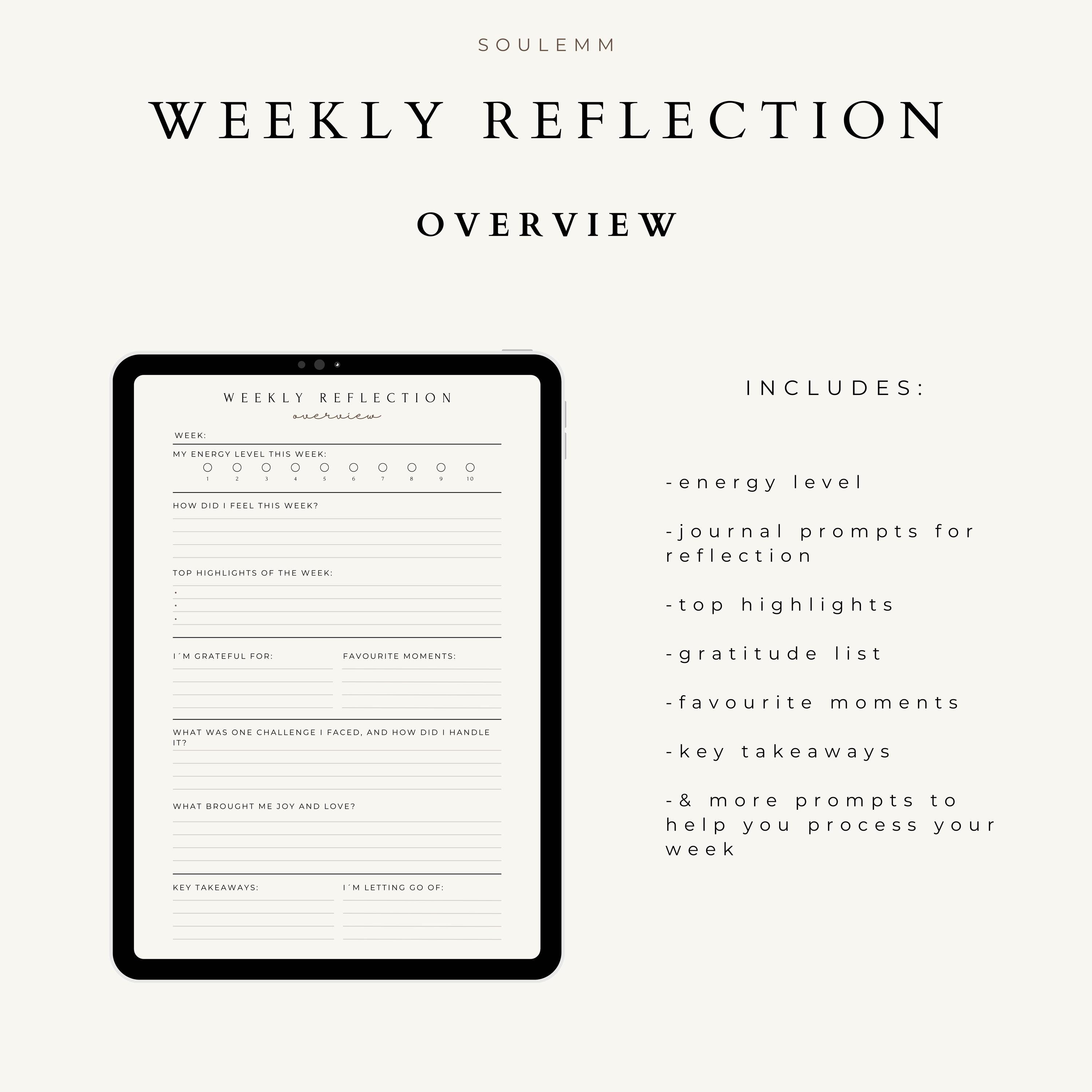 Weekly Reflection Printable Template, Weekly Review Digital Journal ...