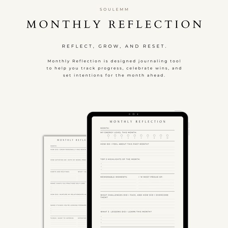 Monthly Review Printable Template, Monthly Reflection Journal Prompts ...