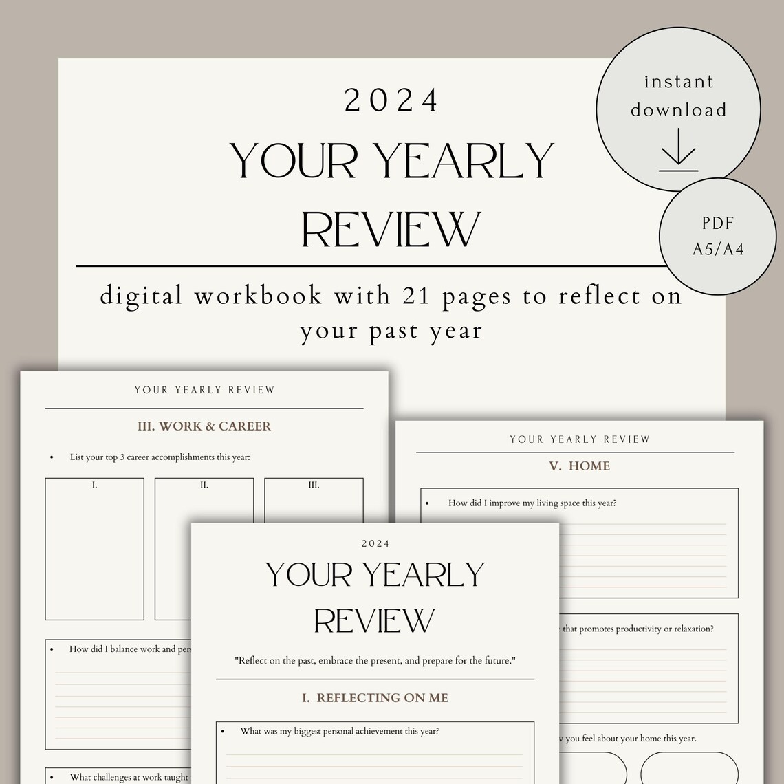 Your Yearly Review 2024, Yearly Reflection Workbook, Printable Digital ...
