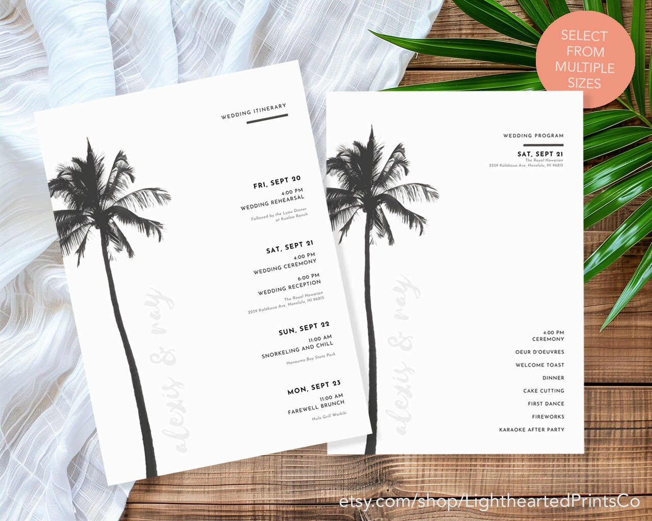 Wedding Minimalist Itinerary Design Modern Palm Tree Program Template ...