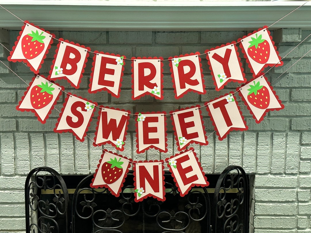 Berry Sweet One Strawberry First Birthday Banner. - Etsy
