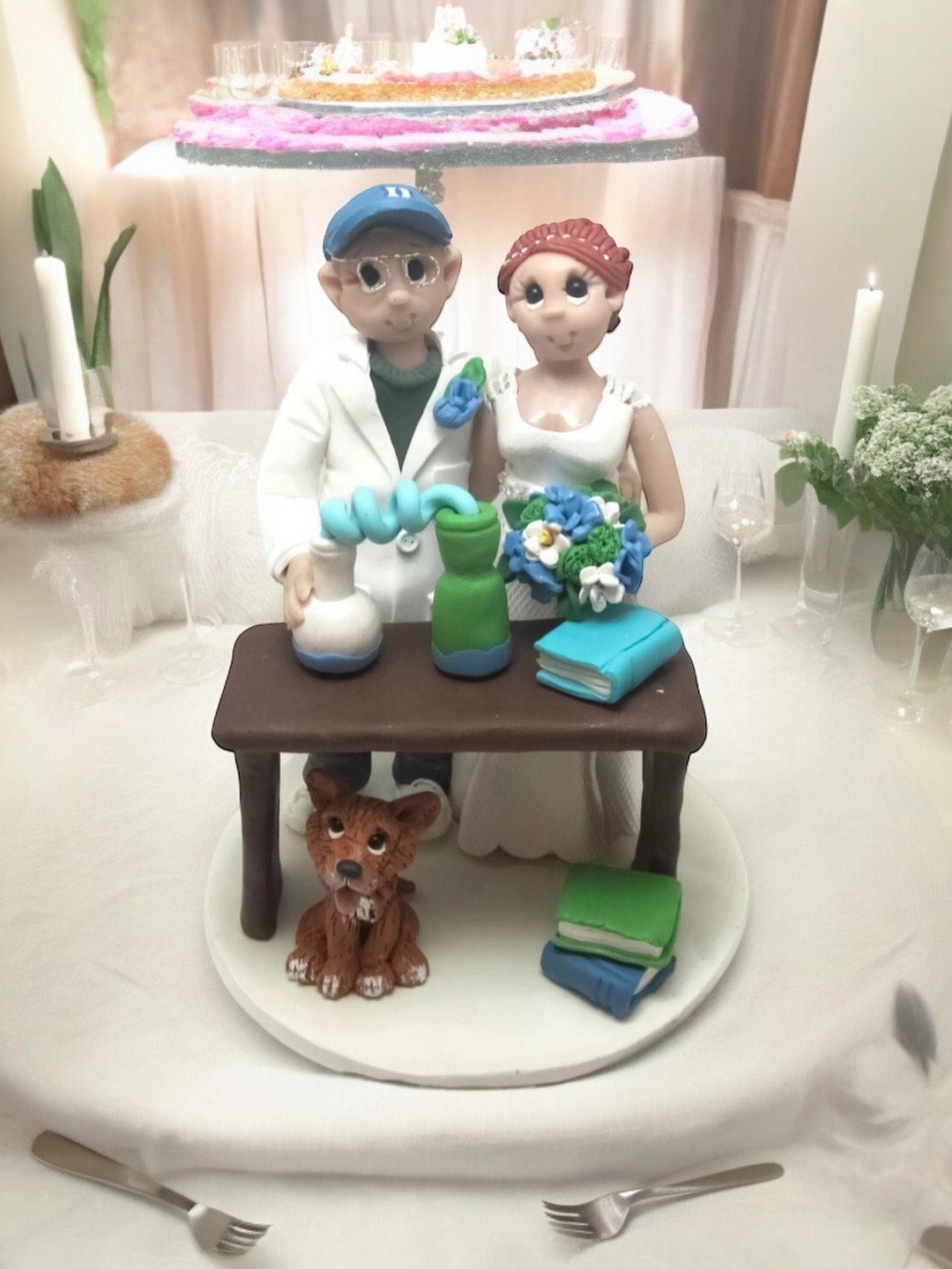 Custom Science Theme Wedding Cake Topper: Bride, Groom & Pet - Etsy