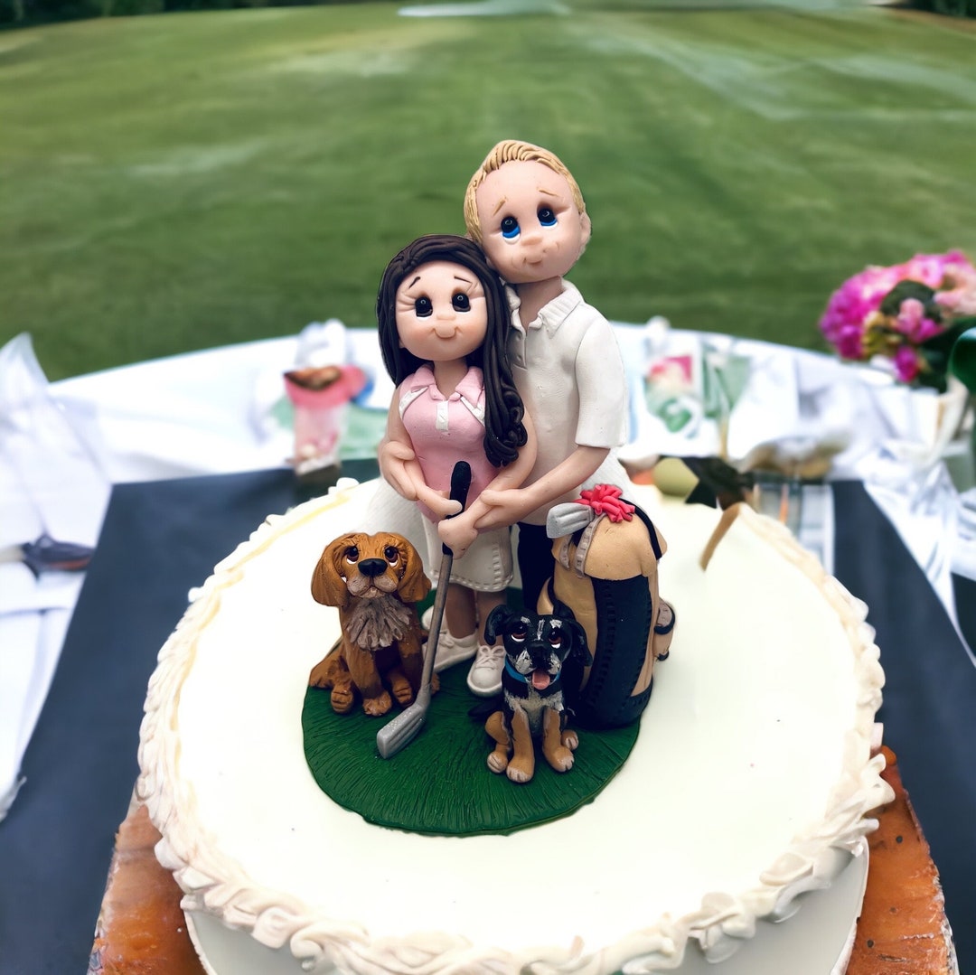 Custom Golfers Wedding Cake Topper With Dogs Handmade by Lynn’s Little ...