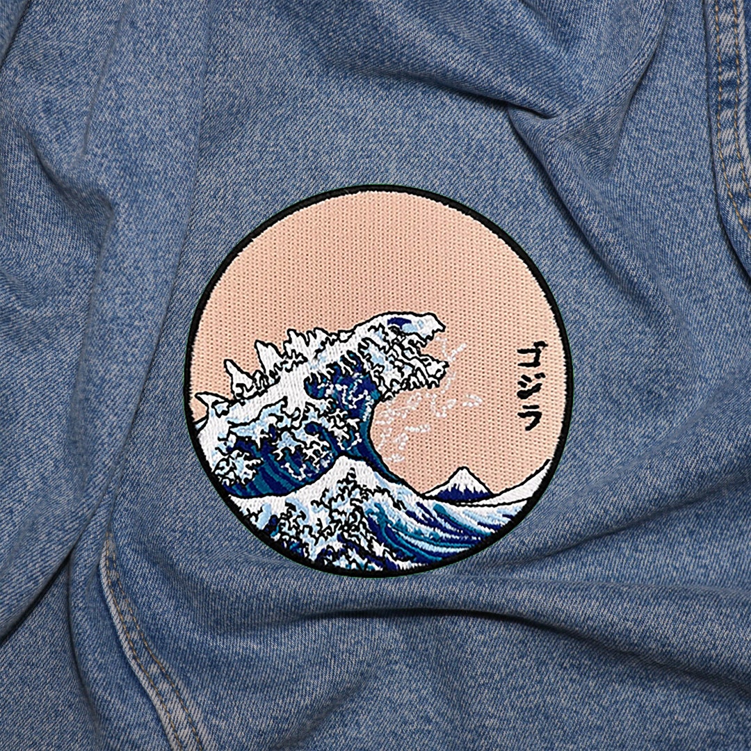Iron on Godzilla and the Great Wave of Kanagawa Patch, Funny Patch ...