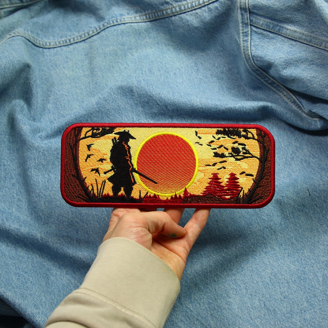 Japanese Elegance: Samurai Sunset Embroidered Patch for DIY Crafts and ...