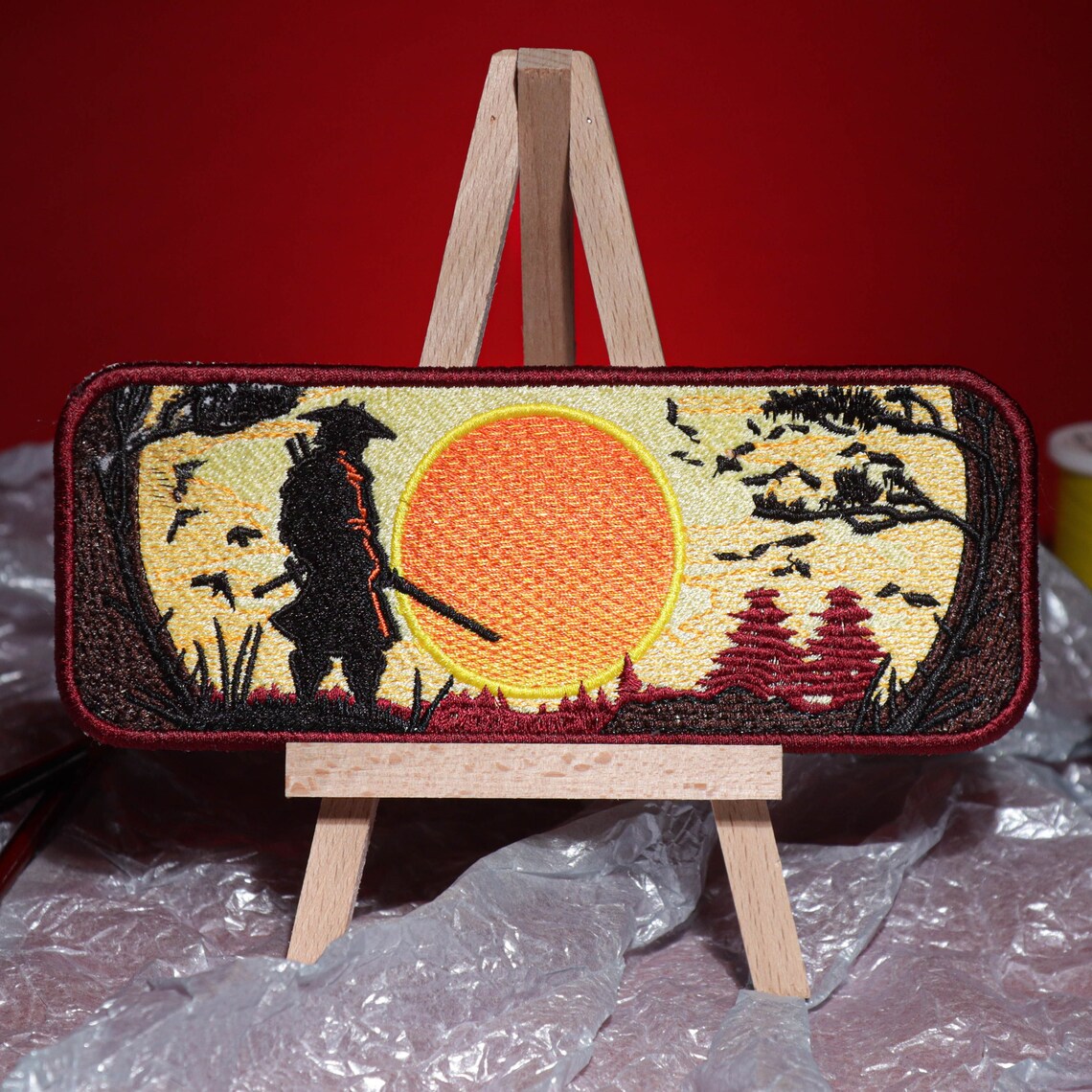 Japanese Elegance: Samurai Sunset Embroidered Patch for DIY Crafts and ...