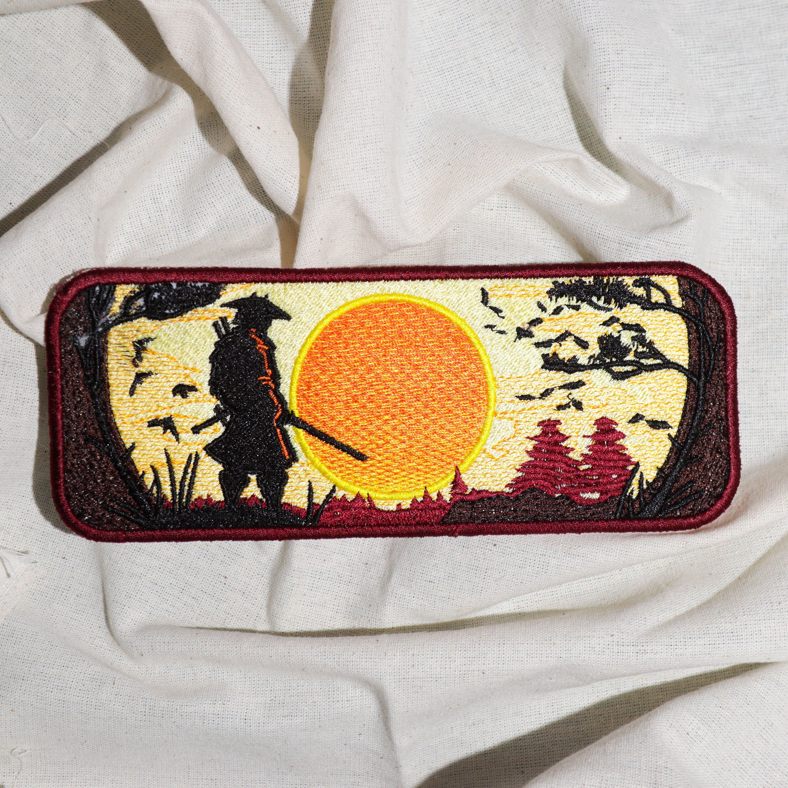 Japanese Elegance: Samurai Sunset Embroidered Patch for DIY Crafts and ...