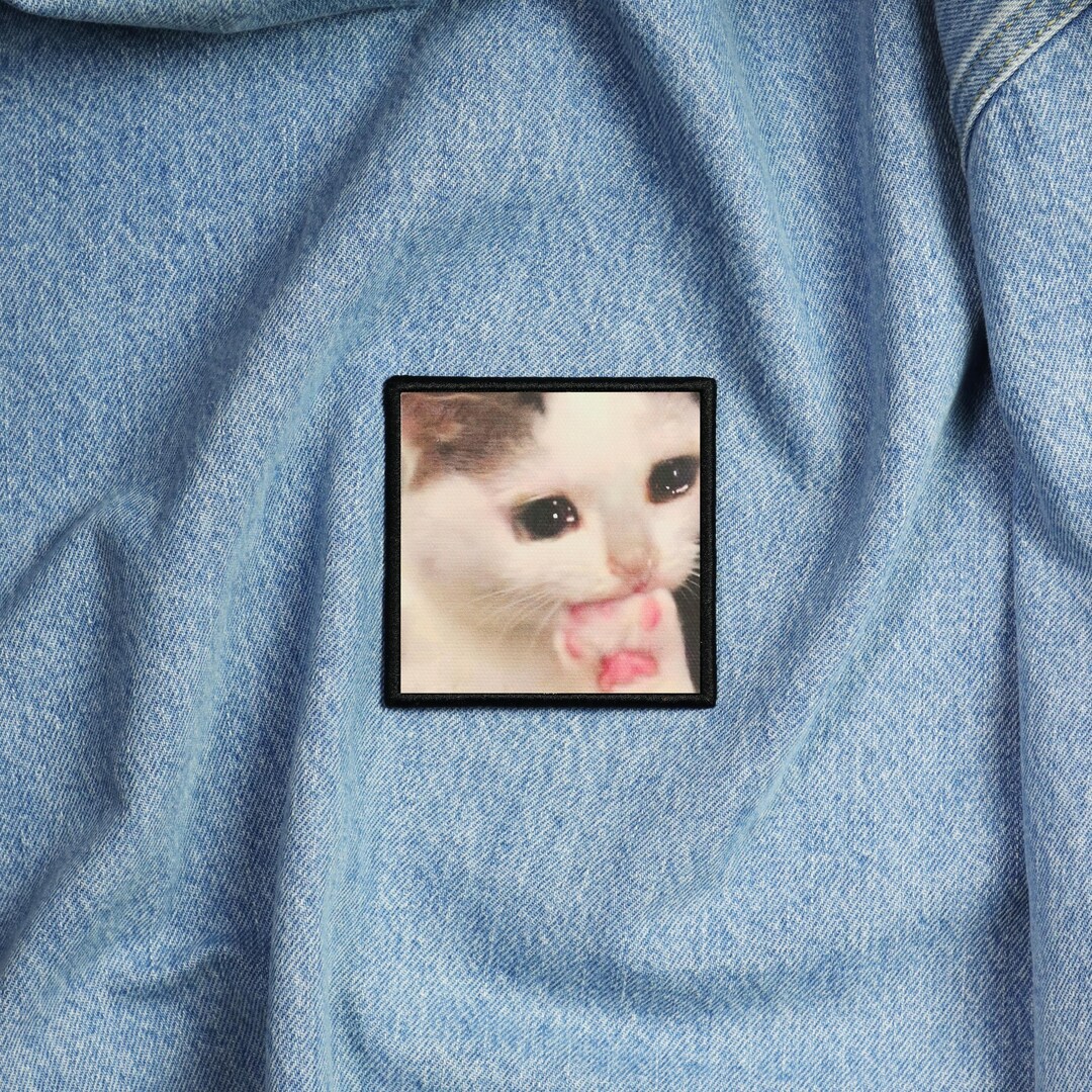 Sad Cat Crying Meme Iron On, Velcro Funny Cat Patch, Meme Patch, Animal ...