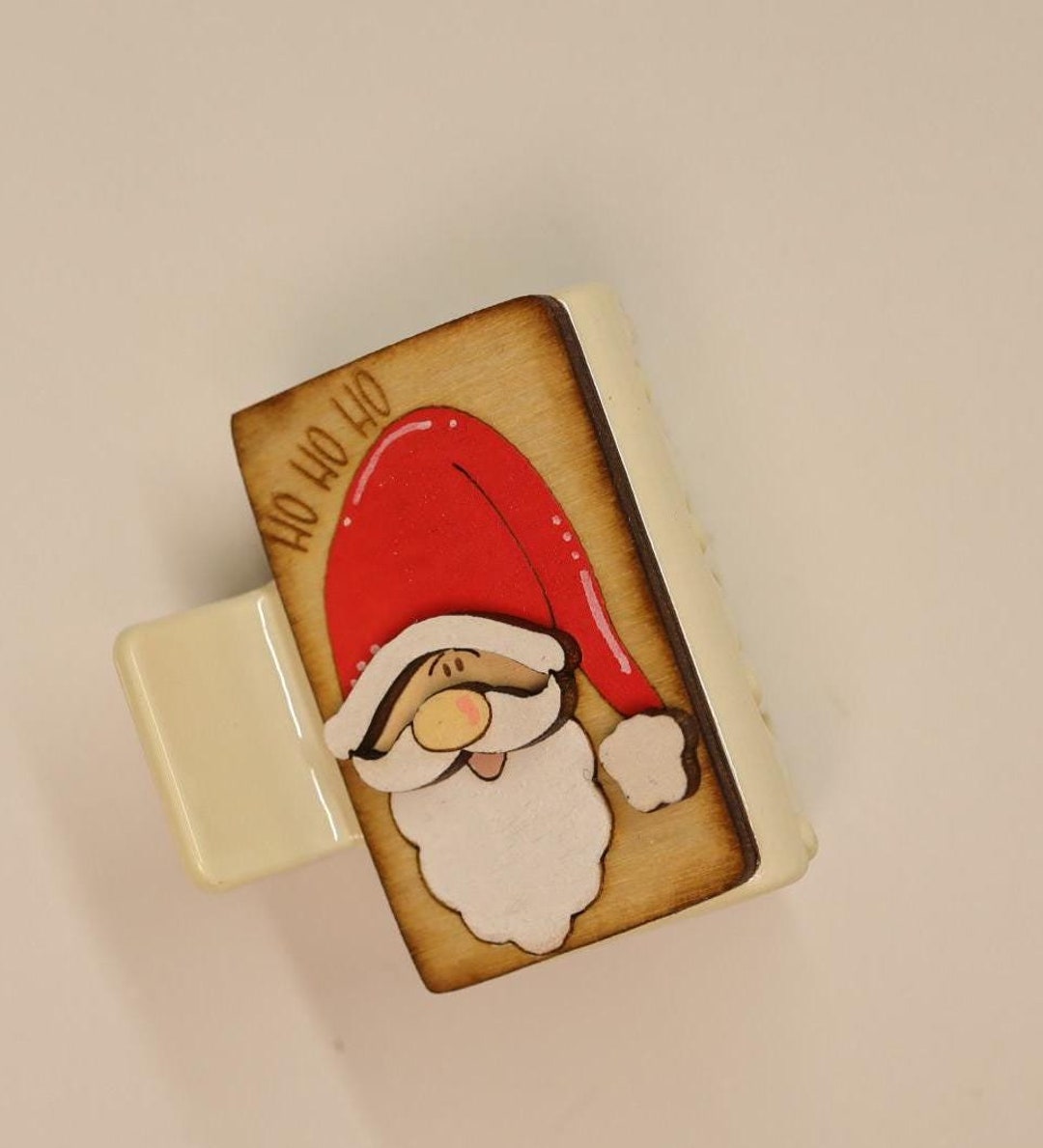 Hand-painted Santa Claus Claw Clip – Festive Christmas Hair Accessory ...