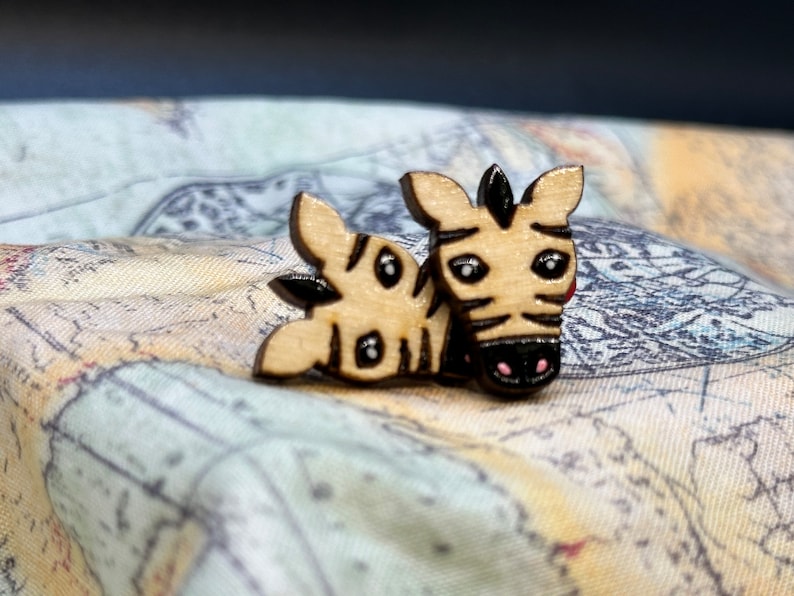 Hand-painted Zoo Animal Stud Earrings: Wooden Animal Lover Gift - Etsy