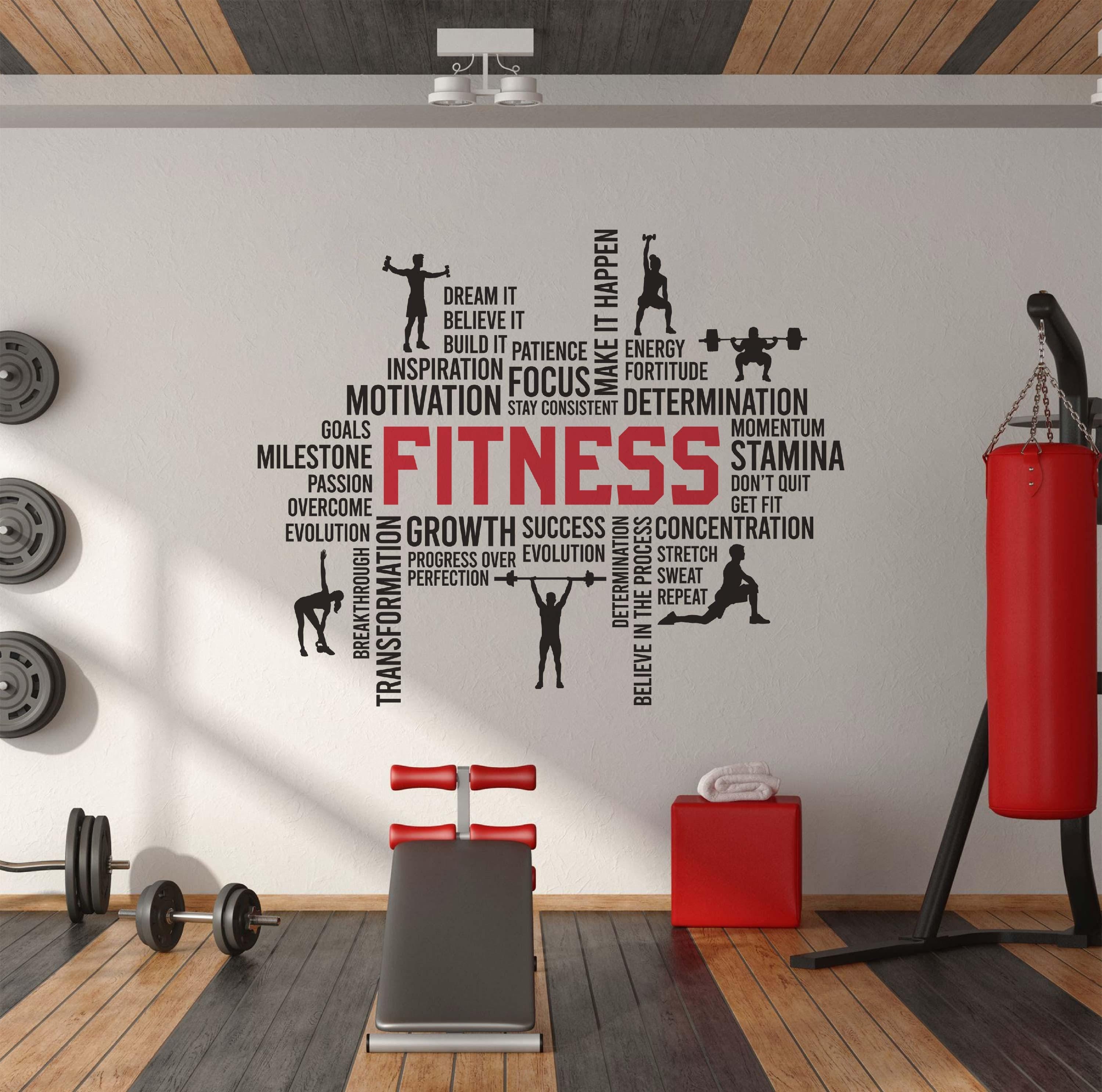 Fitness Quote Wall Decal Gym Wall Sticker Inspirational Word Fitness ...