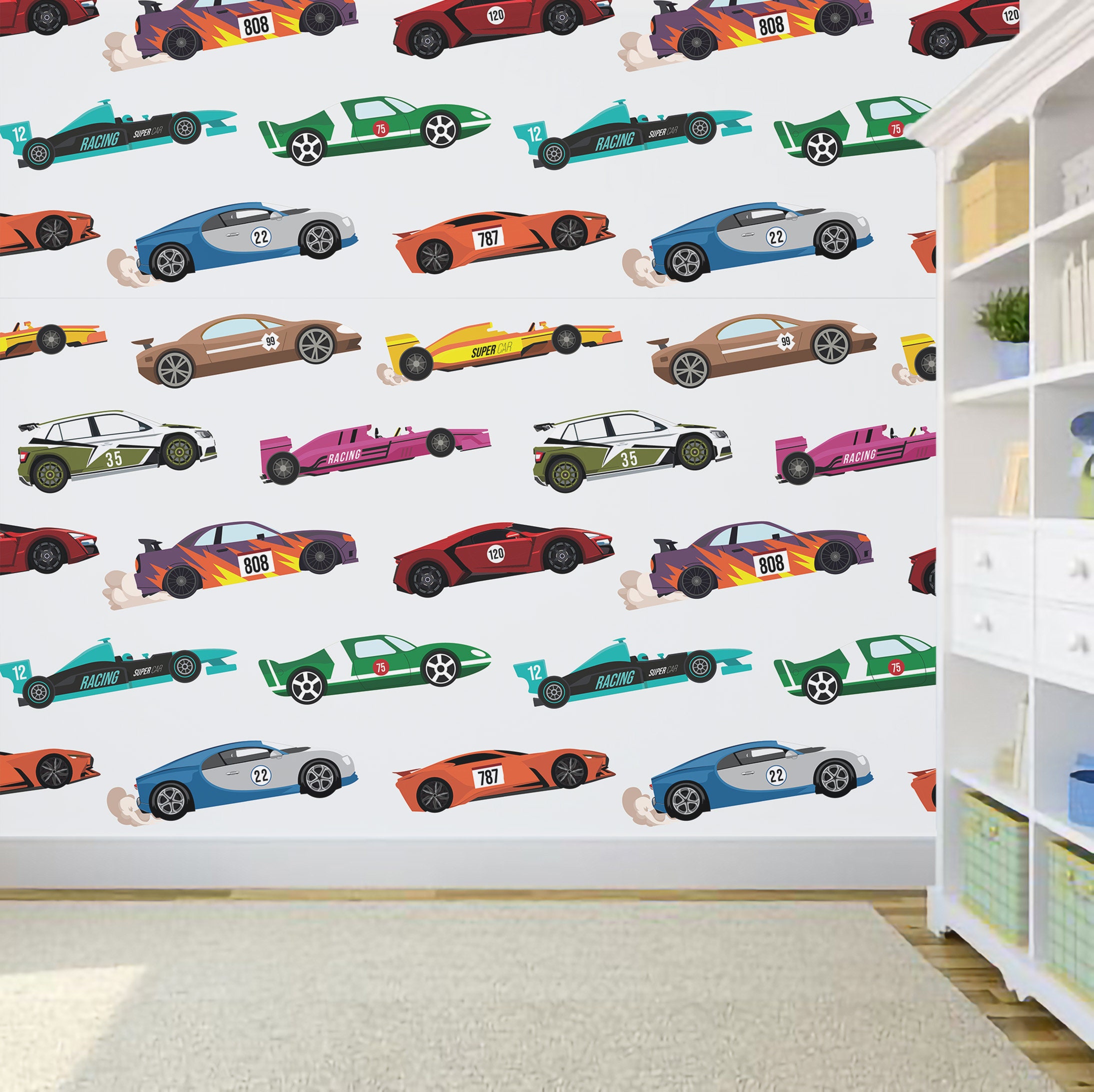 Removable F1 Wall Decal Racing Car Wallpaper Sport Car Wall Art Red Car ...
