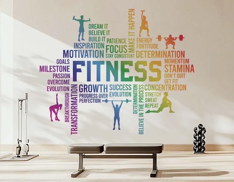 Fitness Quote Wall Decal Gym Wall Sticker Inspirational Word Fitness ...