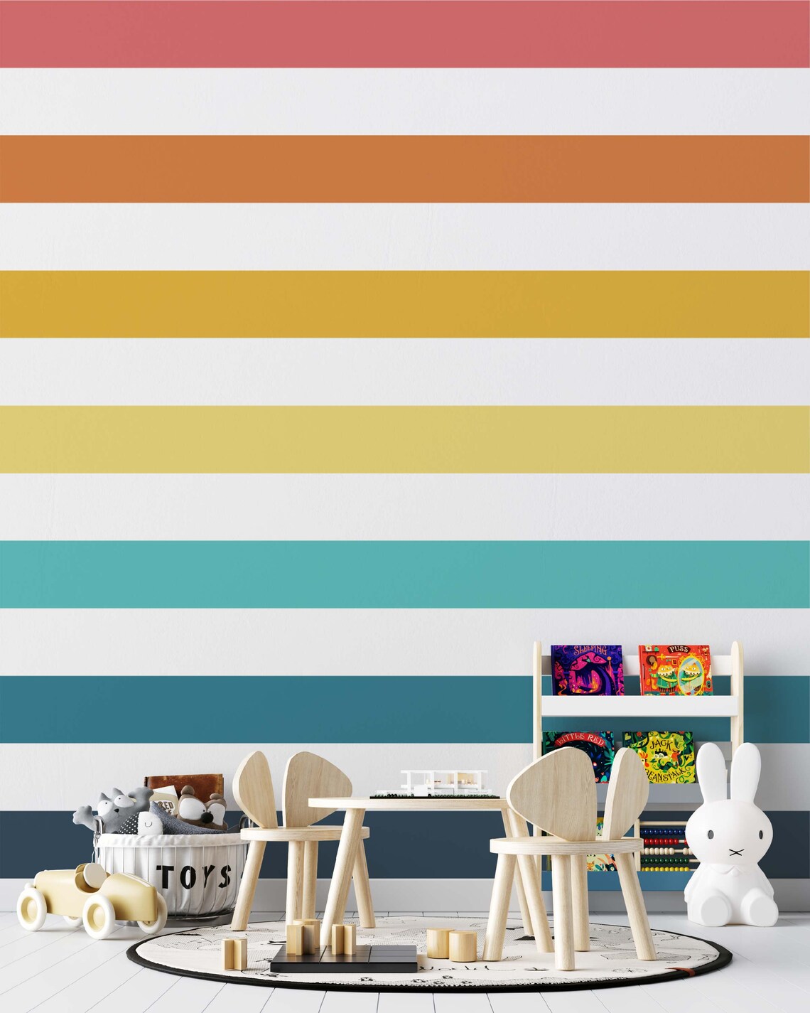 Colorful Stripe Wall Decal Rainbow Strip Wall Art Color Stripe Wall ...