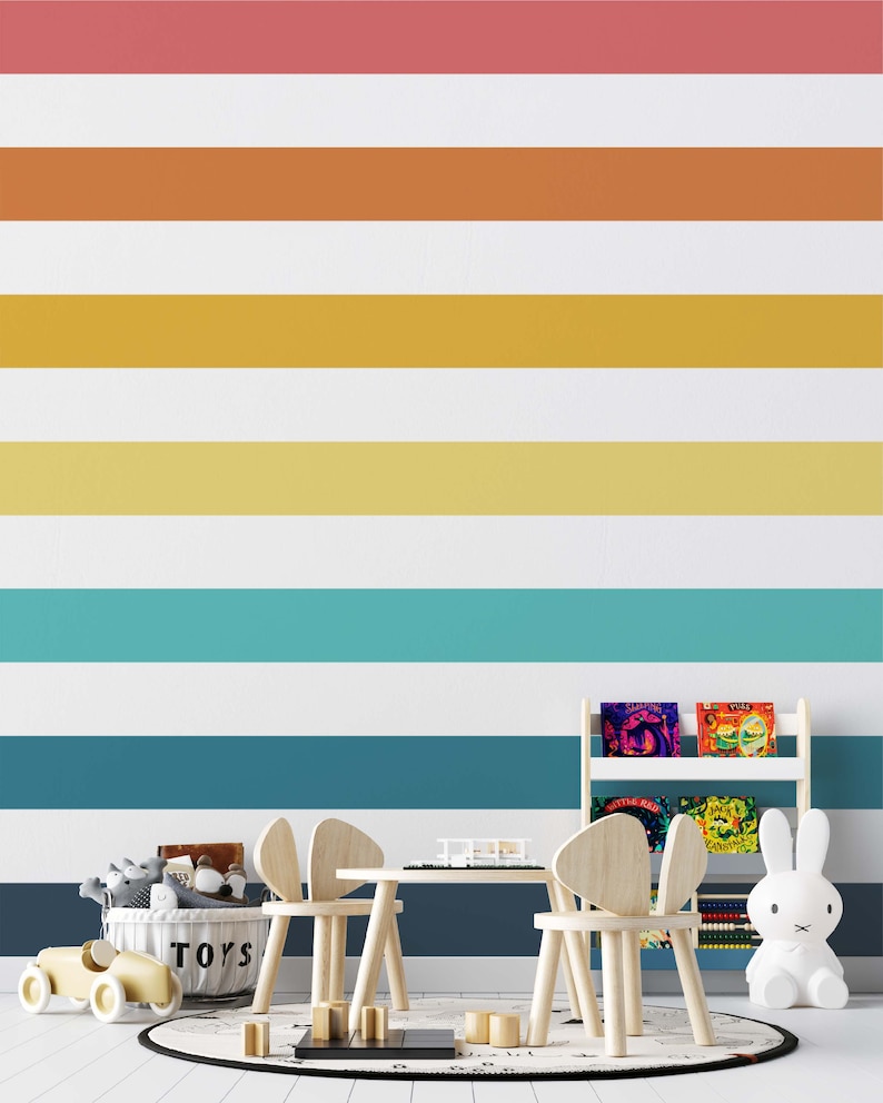 Colorful Stripe Wall Decal Rainbow Strip Wall Art Color Stripe Wall ...