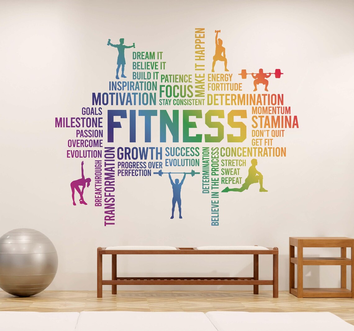 Fitness Quote Wall Decal Gym Wall Sticker Inspirational Word Fitness ...