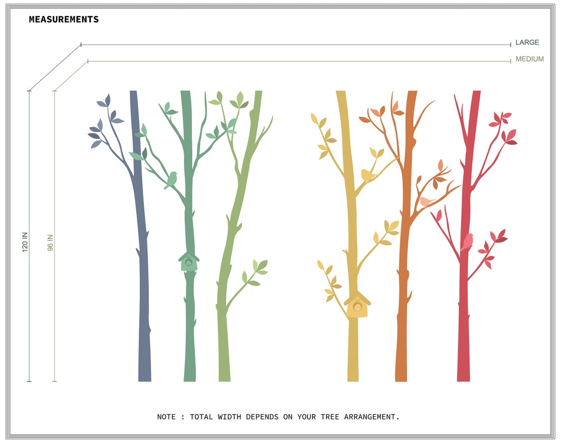 Removable Colorful Forest Tree Wall Decal Colorful Tree Wall Sticker ...
