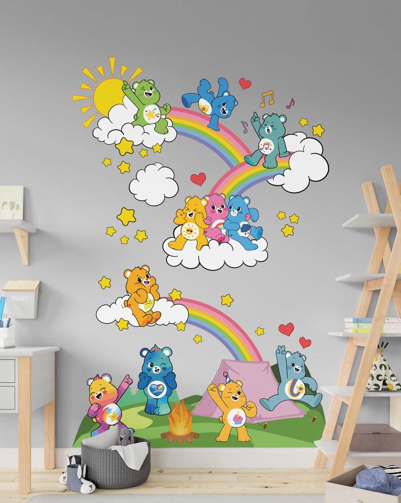 Removable Care Bear Wall Decal Pink Bear Wall Art Funshine Bear Wall ...