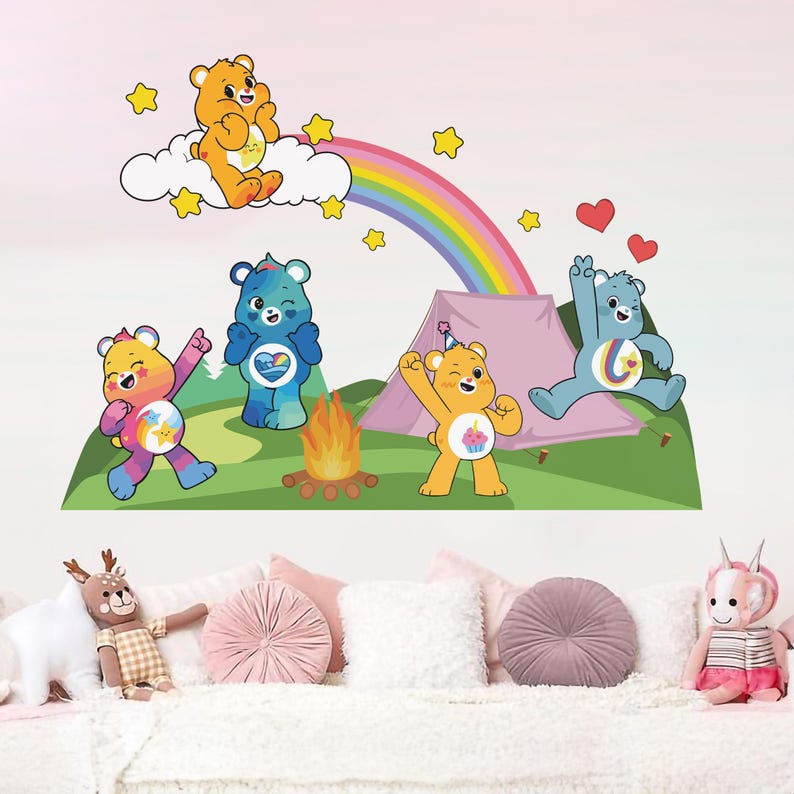 Removable Care Bear Wall Decal Pink Bear Wall Art Funshine Bear Wall ...