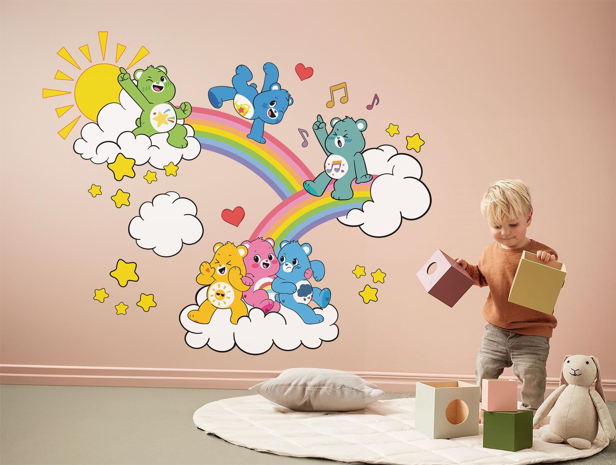 Removable Care Bear Wall Decal Pink Bear Wall Art Funshine Bear Wall ...
