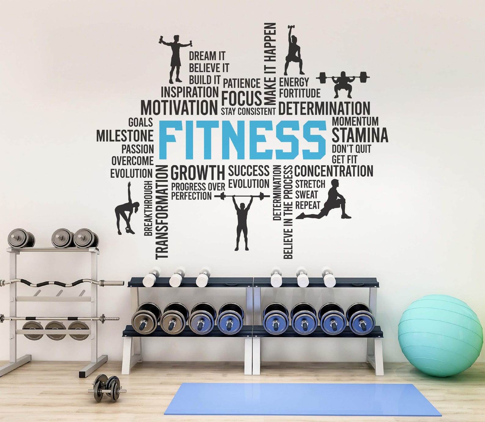 Fitness Vinyl Sticker Gym Wall Decal Inspirational Words Gym Decal ...