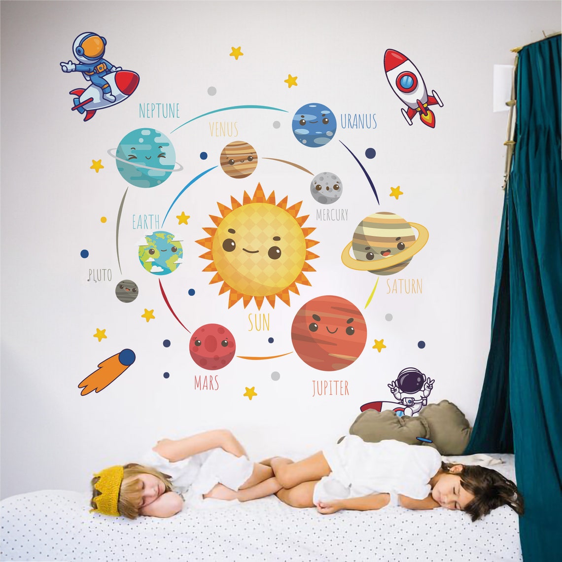 Solar System Wall Decal Space Planet Wall Art Rocket Kids Bedroom Boy ...