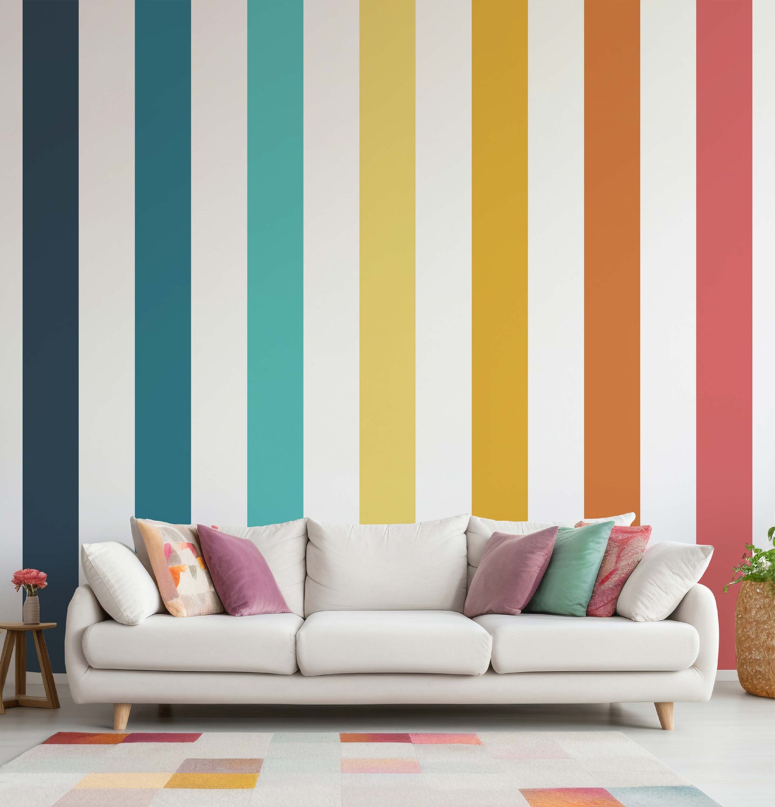 Colorful Stripe Wall Decal Rainbow Strip Wall Art Color Stripe Wall ...
