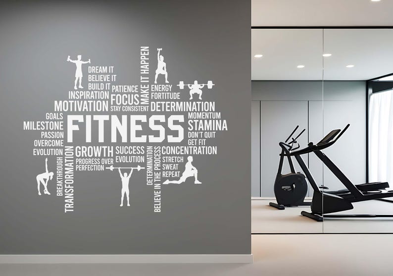 Fitness Vinyl Sticker Gym Wall Decal Inspirational Words Gym Decal ...