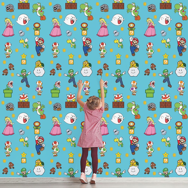 Removable Mario Wallpaper Super Mario Wall Decal Luigi Wall Sticker ...