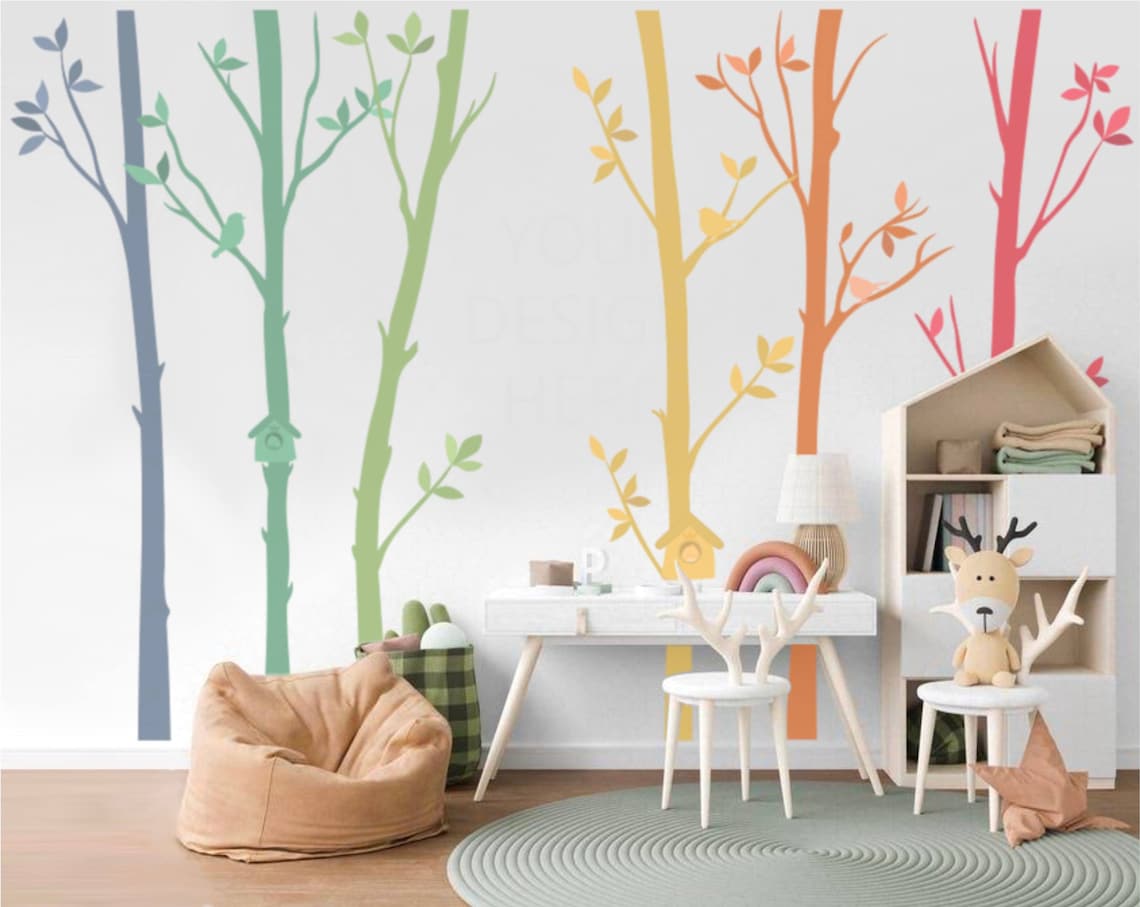 Removable Colorful Forest Tree Wall Decal Colorful Tree Wall Sticker ...
