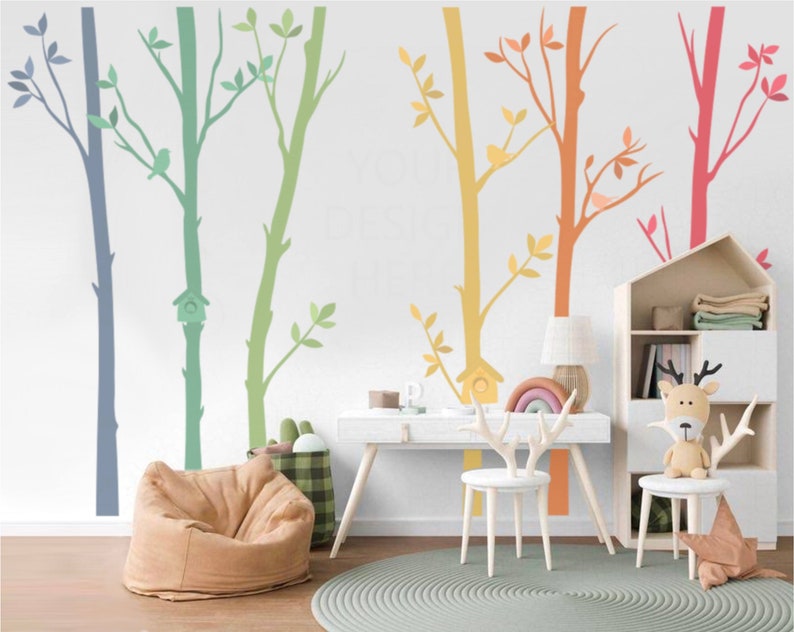 Removable Colorful Forest Tree Wall Decal Colorful Tree Wall Sticker ...