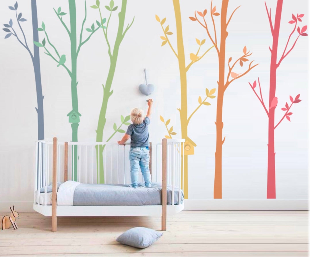 Removable Colorful Forest Tree Wall Decal Colorful Tree Wall Sticker ...