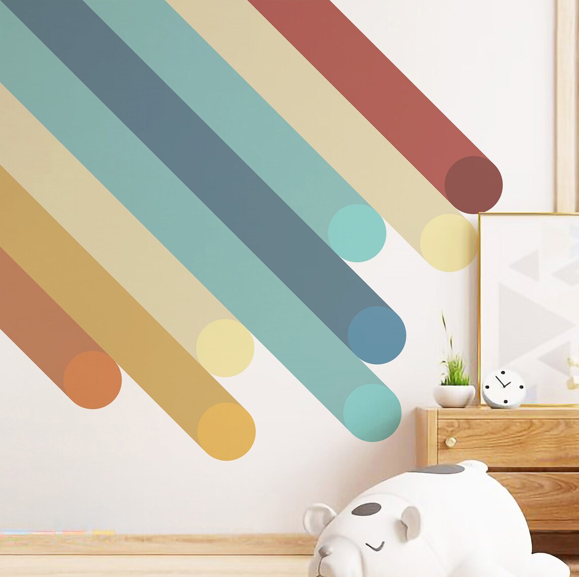 Retro Stripe Wall Decal Colorful Strips Wall Art Round Bar Wall Sticker ...