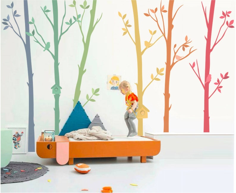 Removable Colorful Forest Tree Wall Decal Colorful Tree Wall Sticker ...