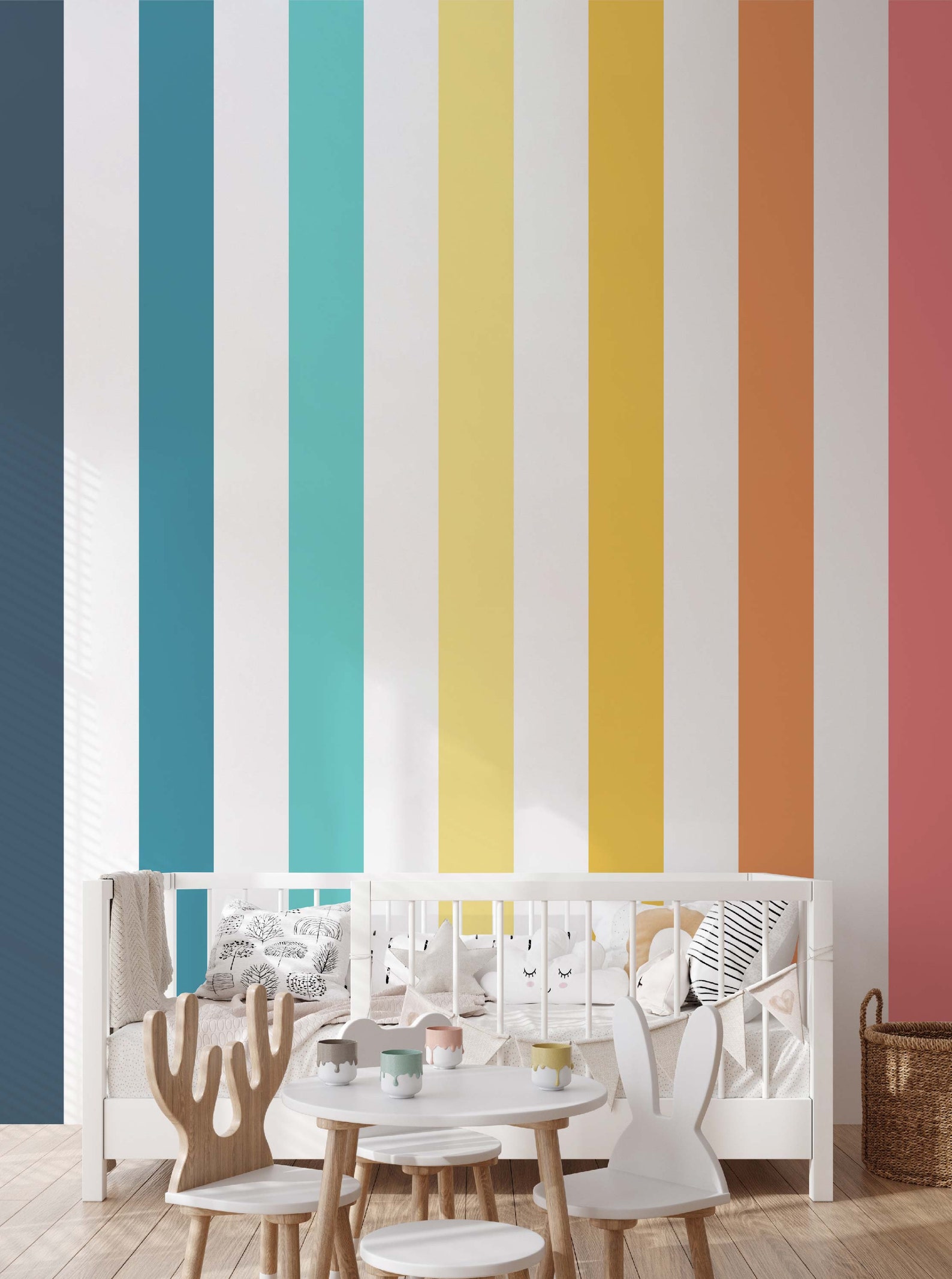 Colorful Stripe Wall Decal Rainbow Strip Wall Art Color Stripe Wall ...