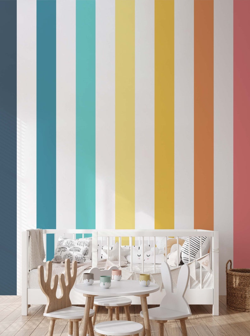 Colorful Stripe Wall Decal Rainbow Strip Wall Art Color Stripe Wall ...