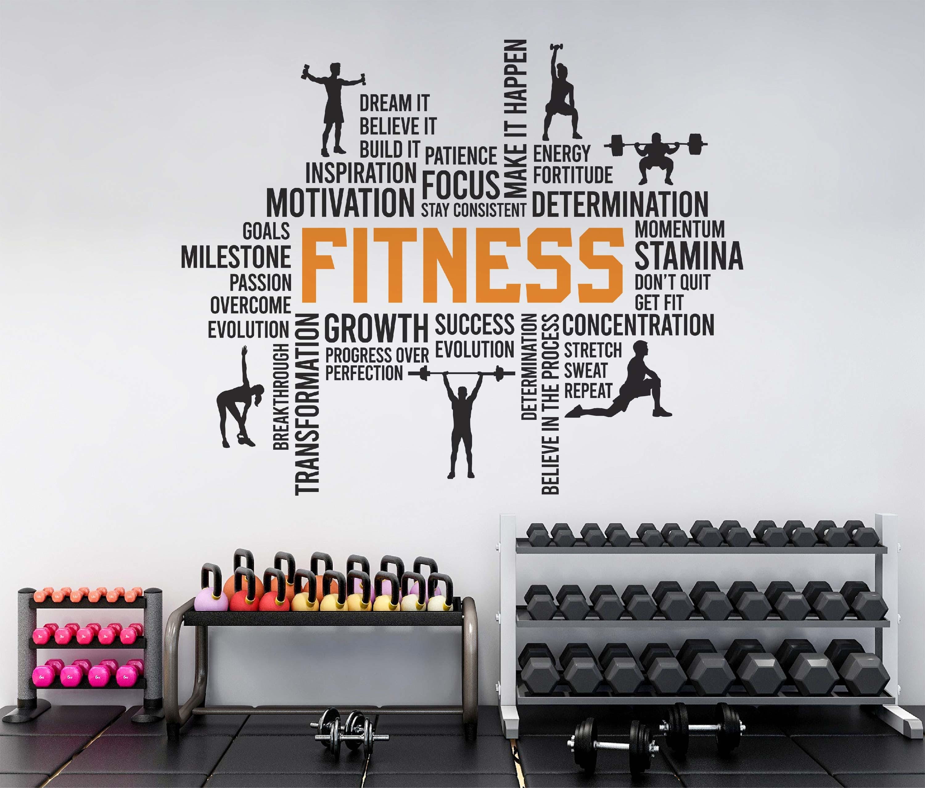Fitness Vinyl Sticker Gym Wall Decal Inspirational Words Gym Decal ...