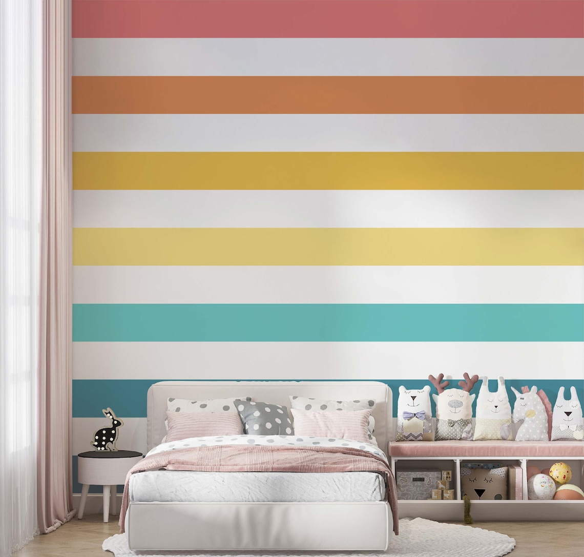 Colorful Stripe Wall Decal Rainbow Strip Wall Art Color Stripe Wall ...