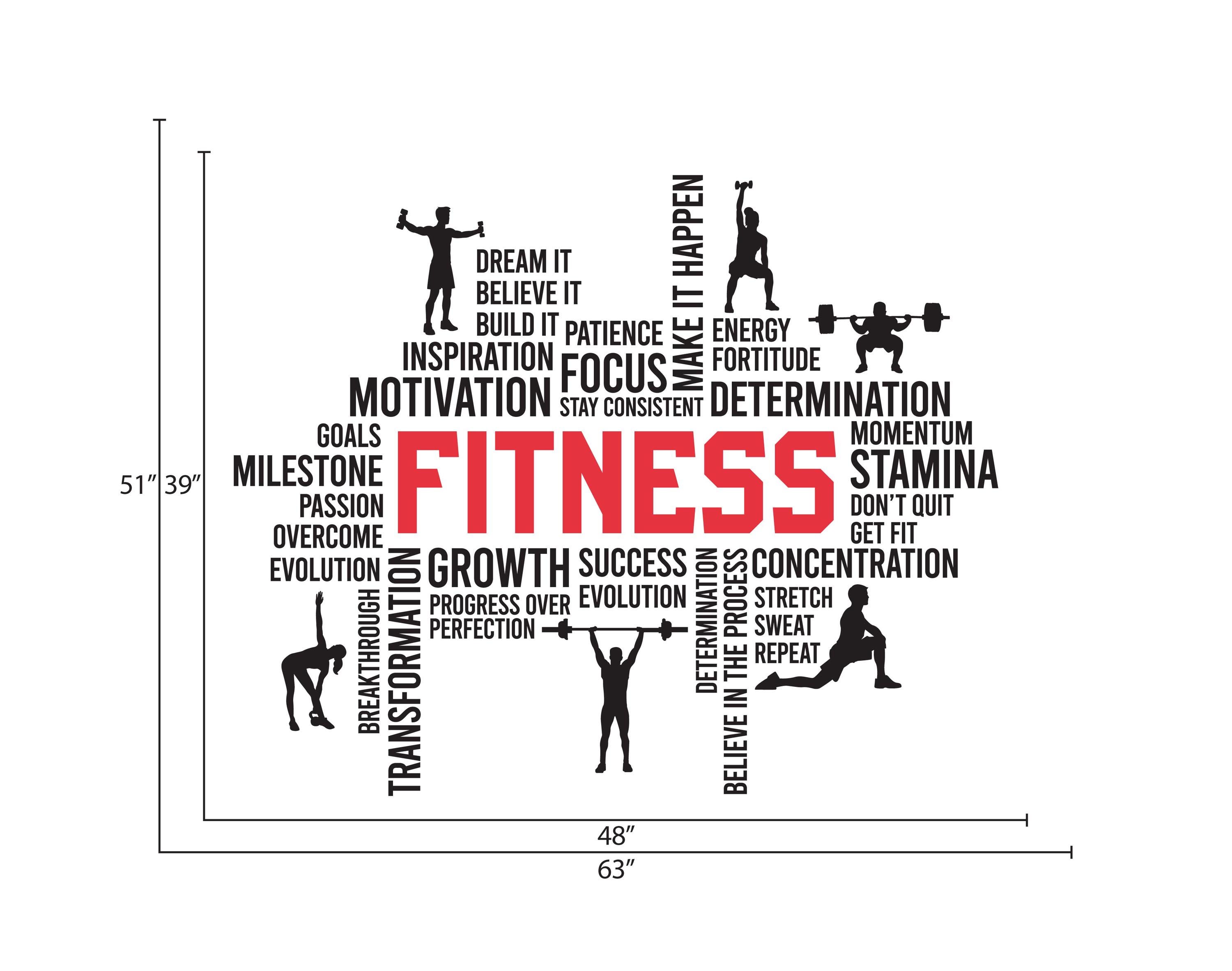 Fitness Vinyl Sticker Gym Wall Decal Inspirational Words Gym Decal ...