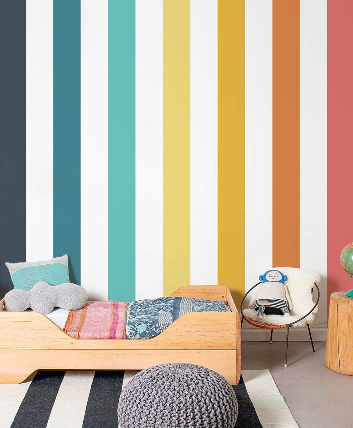 Colorful Stripe Wall Decal Rainbow Strip Wall Art Color Stripe Wall ...