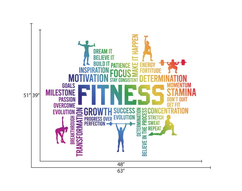 Fitness Quote Wall Decal Gym Wall Sticker Inspirational Word Fitness ...