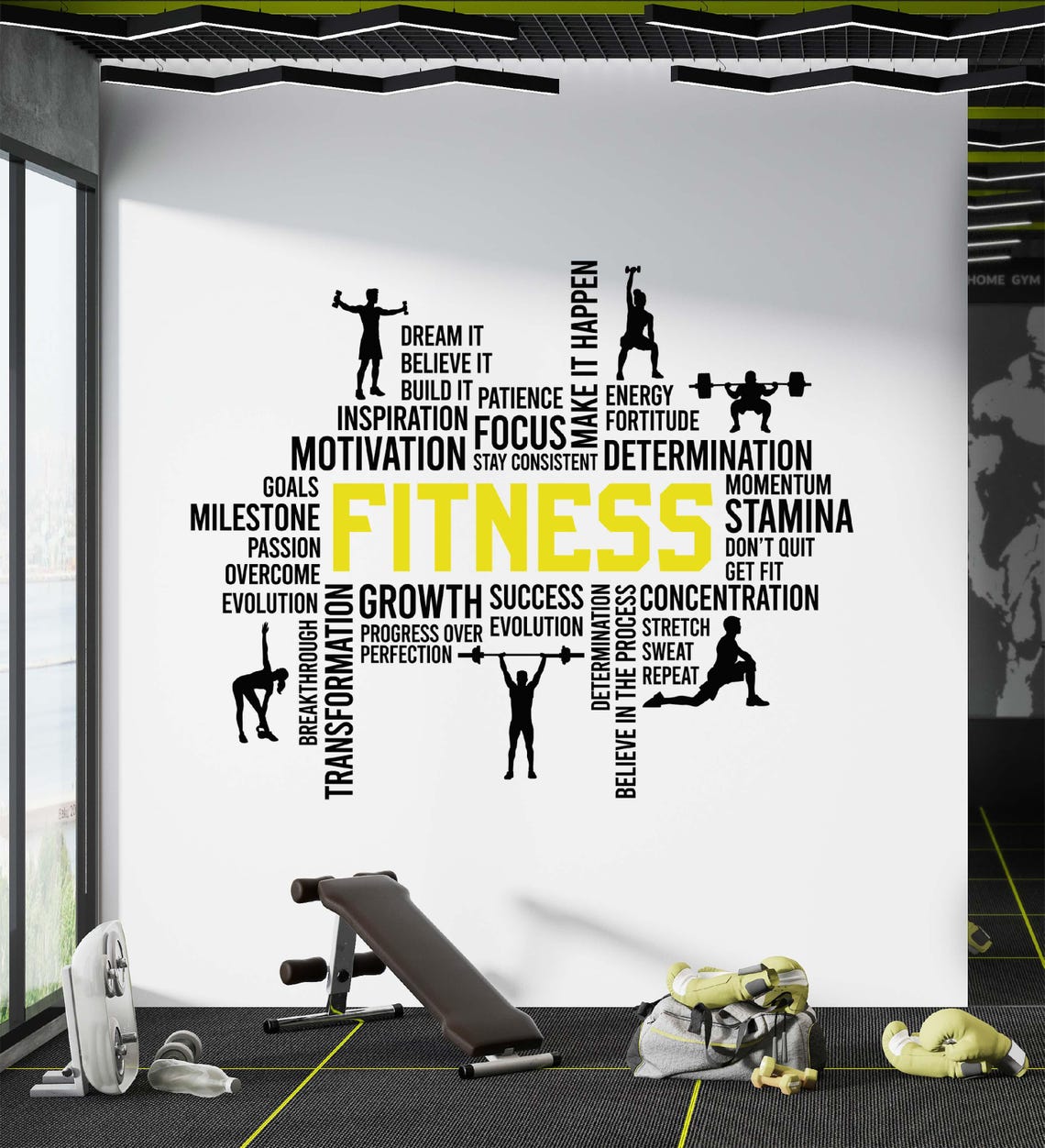 Fitness Vinyl Sticker Gym Wall Decal Inspirational Words Gym Decal ...