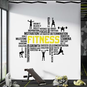 Fitness Vinyl Sticker Gym Wall Decal Inspirational Words Gym Decal ...